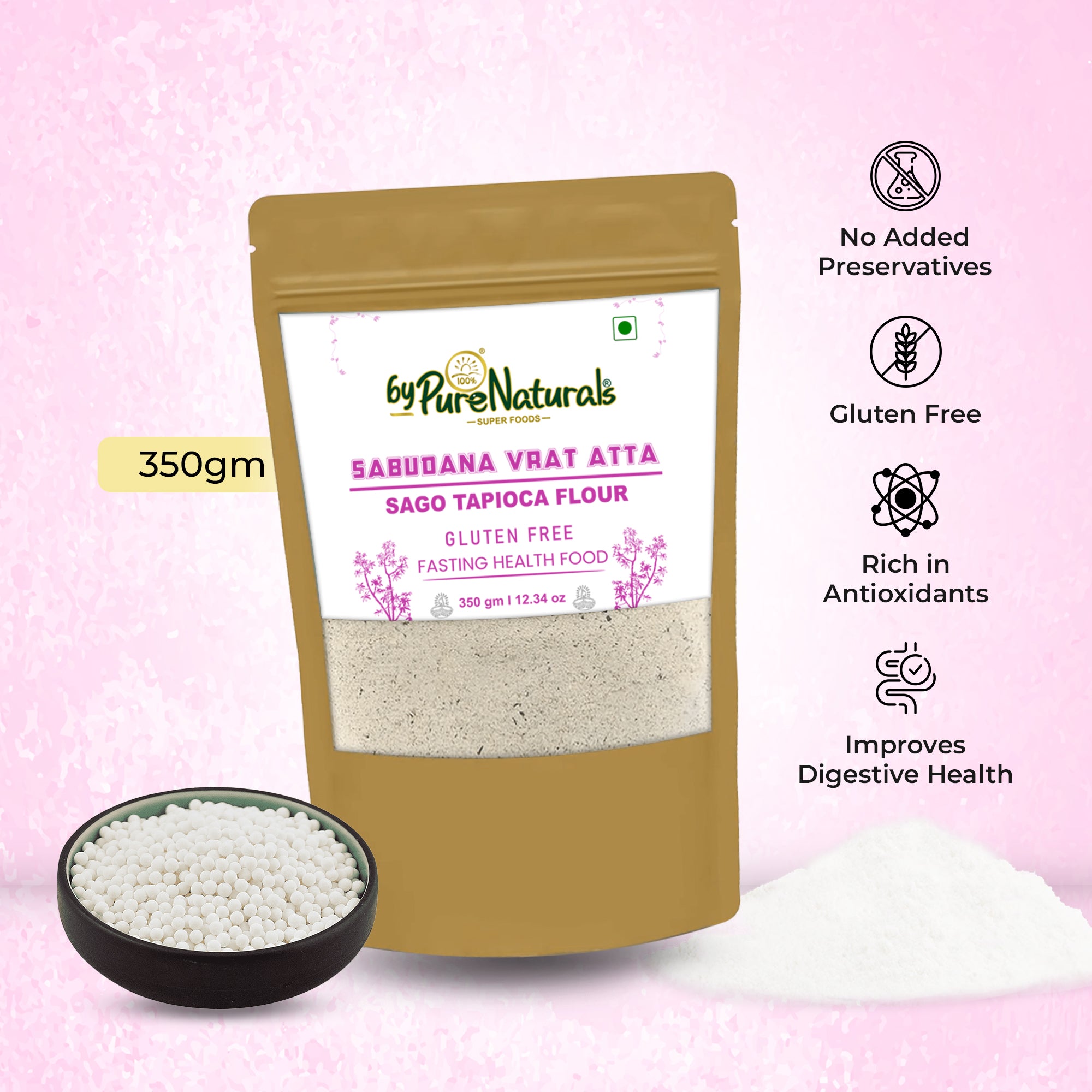 byPurenaturals Sabudana Vrat Atta - Sago Tapioca Flour- GLUTEN FREE RE ...